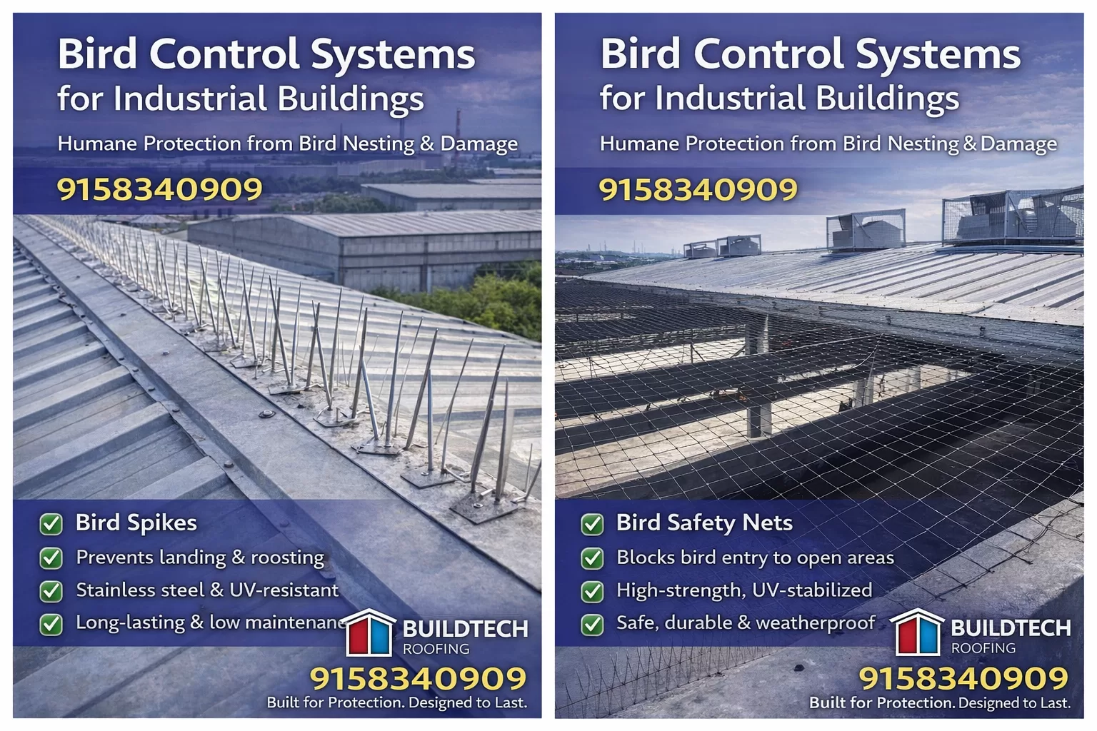 Bird Control Systems for Industrial Buildings | Buildtech Roofing ...